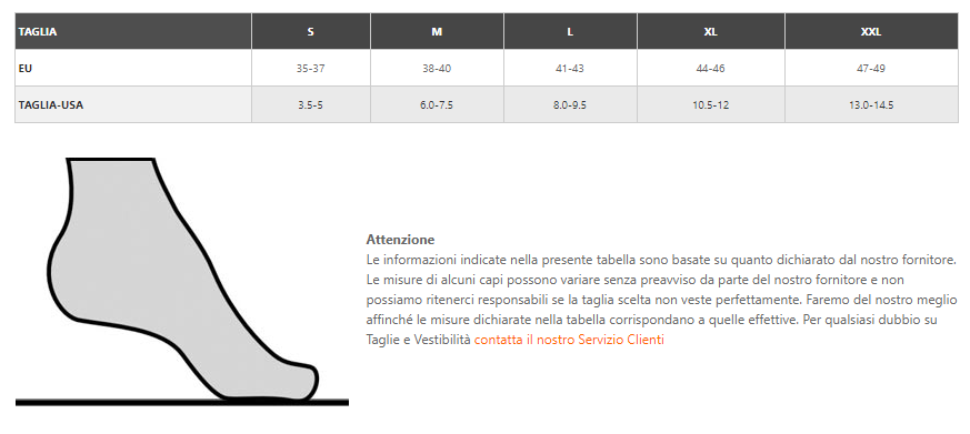 Tabella Taglie Calzini Mico - Oscar Carli Sport